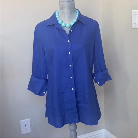 J. Crew Factory | Tops | J Crew Factory Blue Linen Button Up Shirt S M | Poshmark